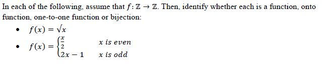 Solved In each of the following, assume that f:Z rightarrow | Chegg.com