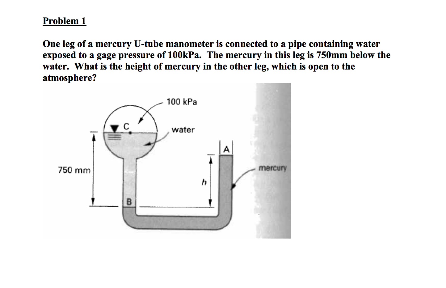 Solved One leg of a mercury U-tube manometer is connected to | Chegg.com