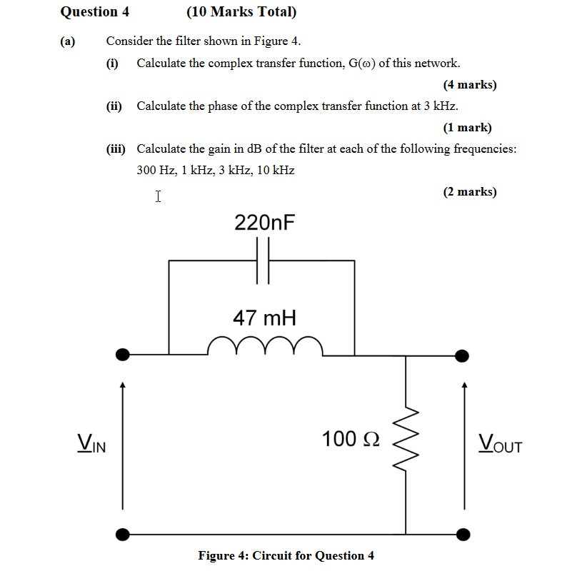 Solved Question 4 (10 Marks Total) (a) Consider the filter | Chegg.com