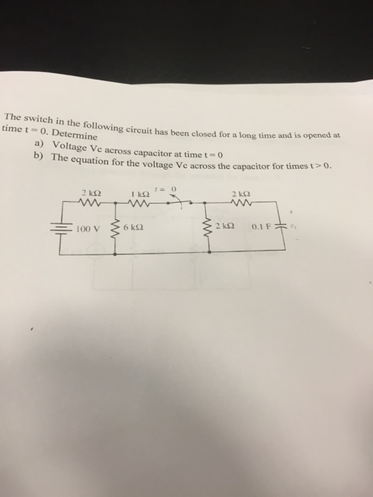 Solved The switch in the following circuit has been closed | Chegg.com