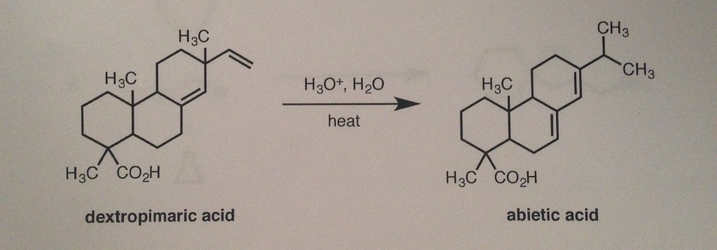 Solved H3C H3C Hac co2H dextropimaric acid H30+, H20 heat CH | Chegg.com