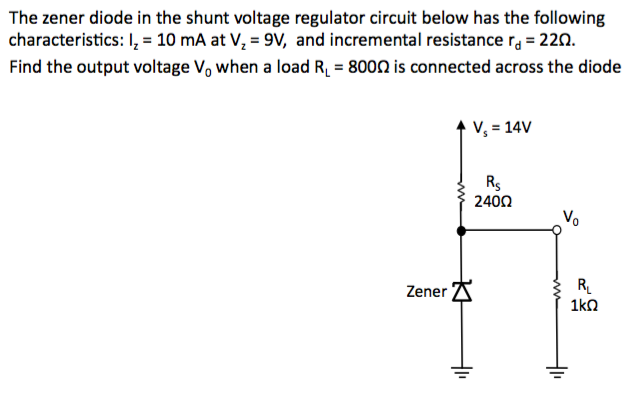 Solved The zener diode in the shunt voltage regulator | Chegg.com