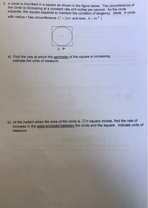 Solved A circle is inscribed in a square as shown in the | Chegg.com