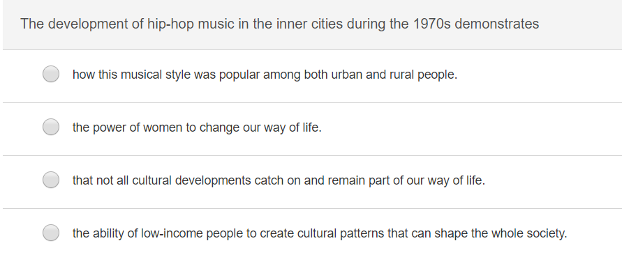 Solved The development of hip-hop music in the inner cities | Chegg.com