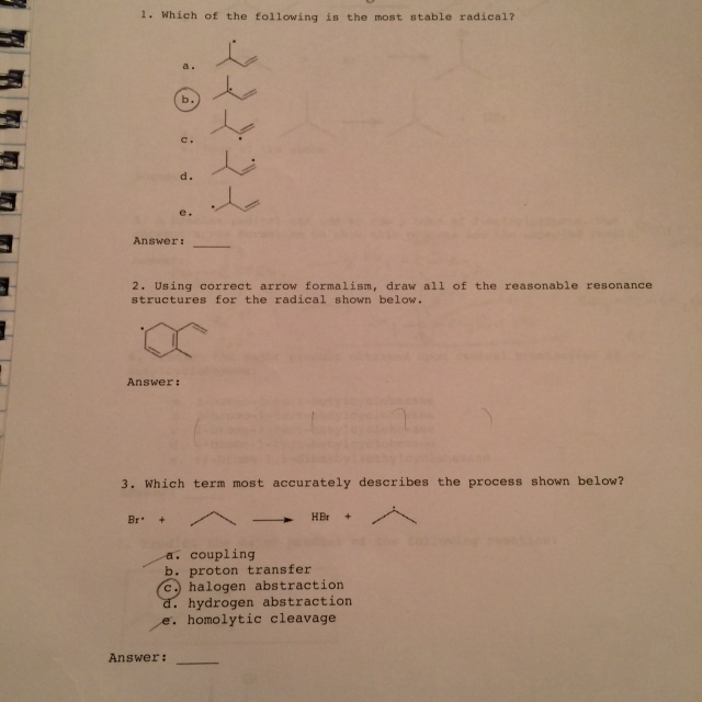 Solved Which of the following is the most stable radical? | Chegg.com