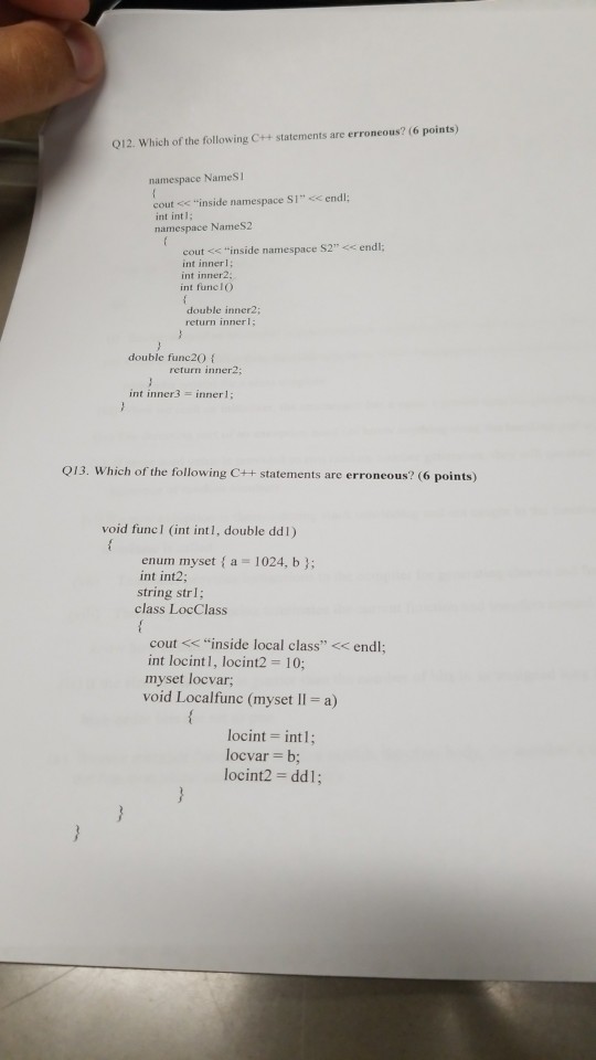 Solved Q12. Which of the following C++ statements are | Chegg.com