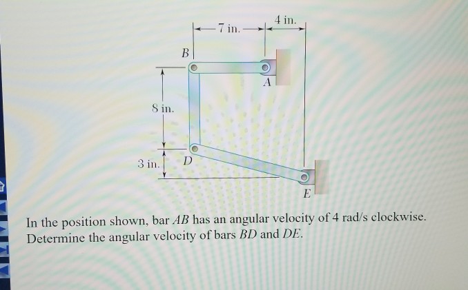 Solved 4 in in. 3 in. D In the position shown, bar AlB has | Chegg.com