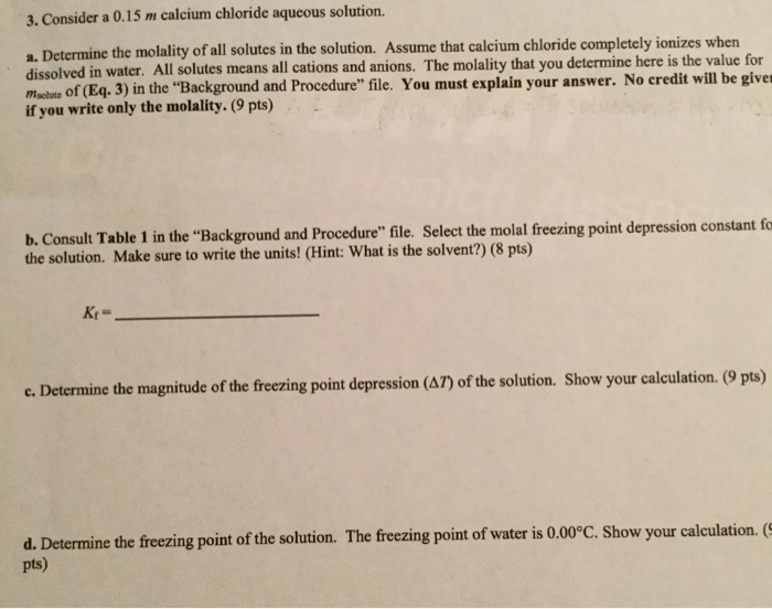 Solved Consider a 0.15 m calcium chloride aqueous solution. | Chegg.com