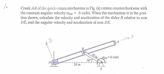 Crank AB of the quick-return mechanism in Fig. (a) | Chegg.com