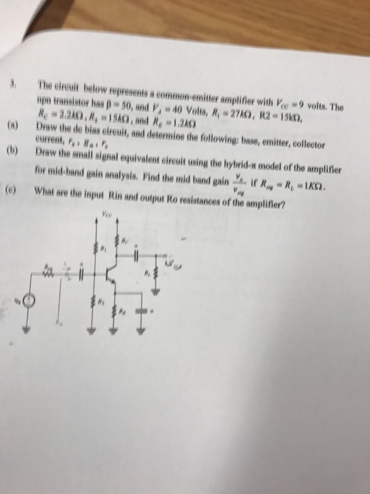 The circuit below represents a common-emitter | Chegg.com