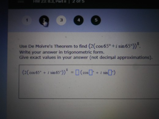 Solved W 23:8.3, Pert i1 2of5 5 Use De Moivre's Theorem to | Chegg.com