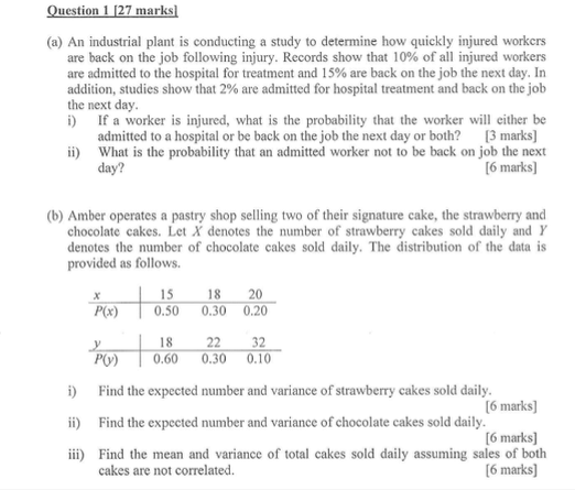 Solved (a) An industrial plant is conducting a study to | Chegg.com