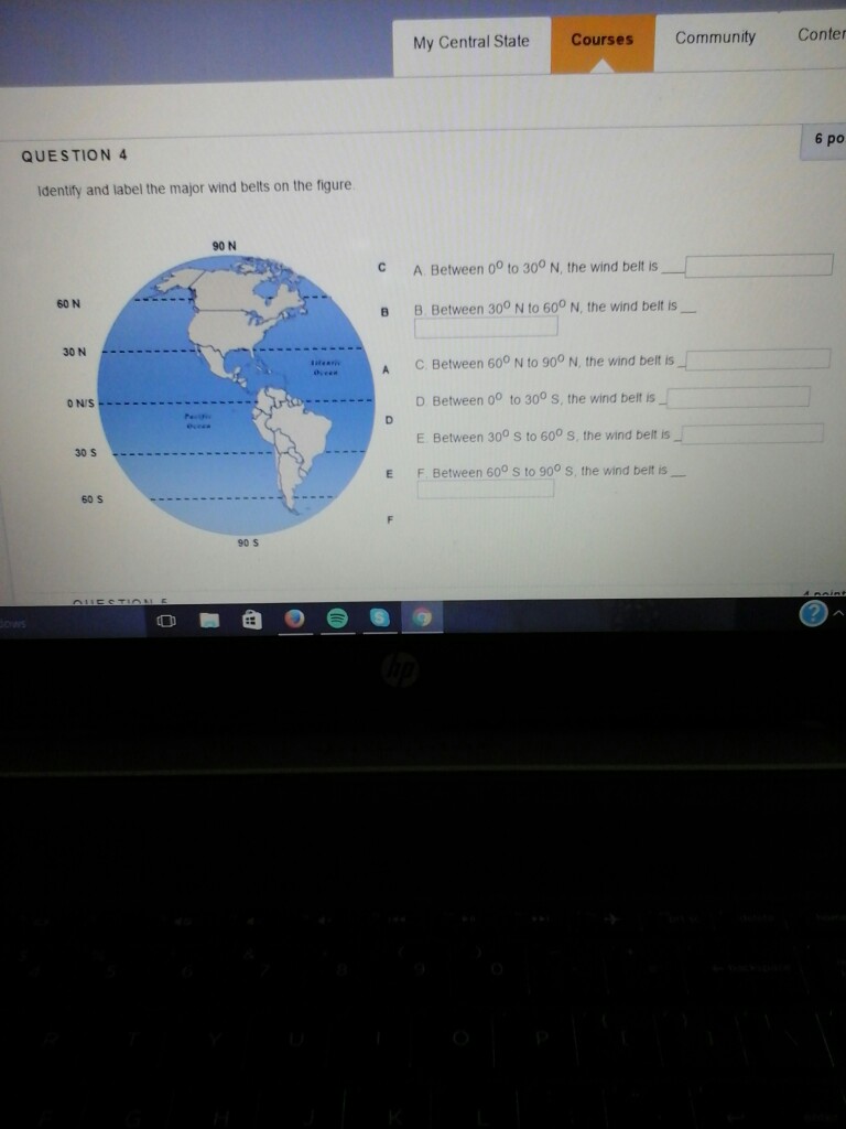 Solved Identify and label the major wind belts on the | Chegg.com