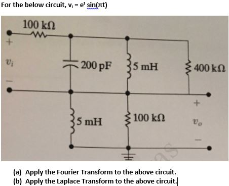 Solved For the below circuit, v_i = e^t sin(pi t) (a) Apply | Chegg.com