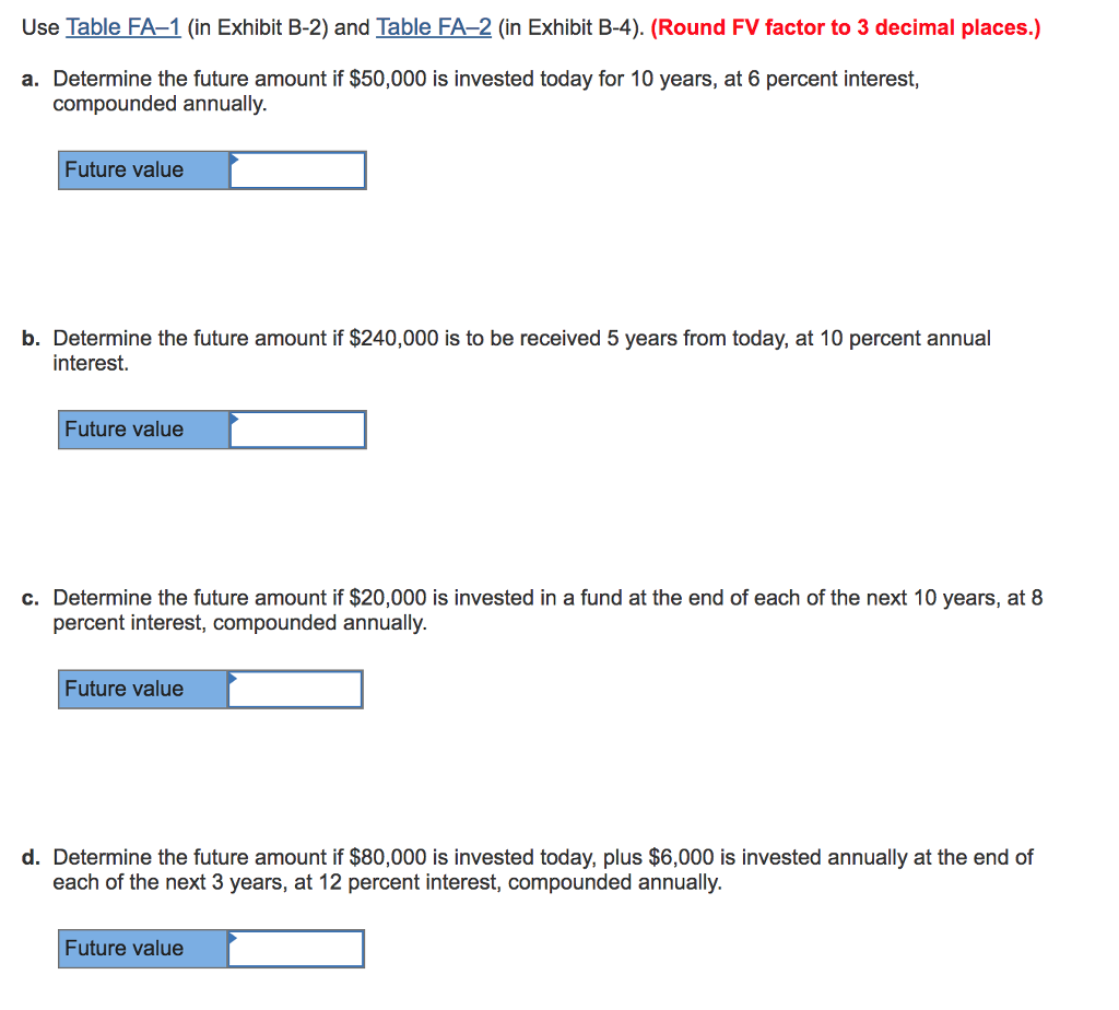 Solved Use Table FA–1 (in Exhibit B-2) and Table FA–2 (in | Chegg.com