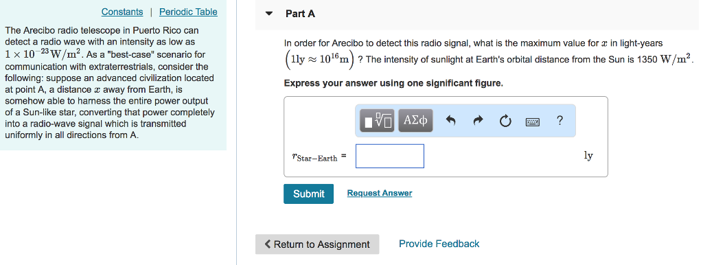 Solved Constants| Periodic Table Part A The Arecibo radio | Chegg.com
