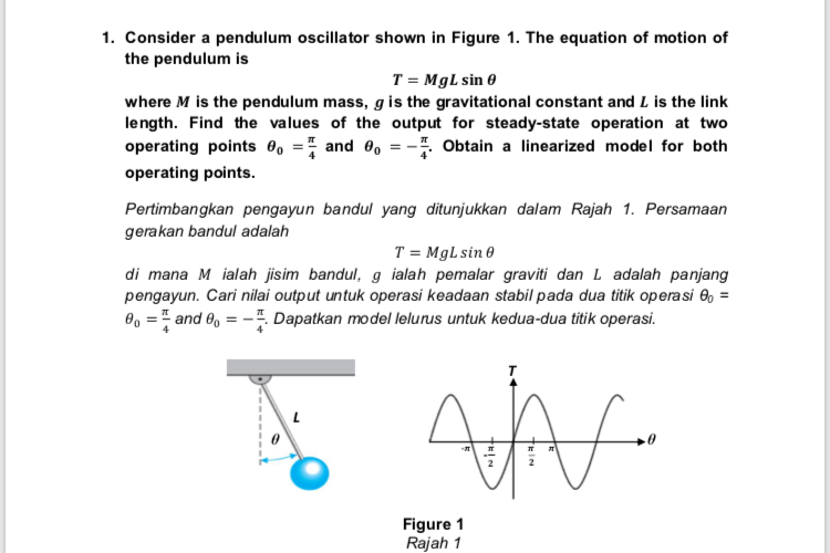 Solved 1. Consider a pendulum oscillator shown in Figure 1. | Chegg.com