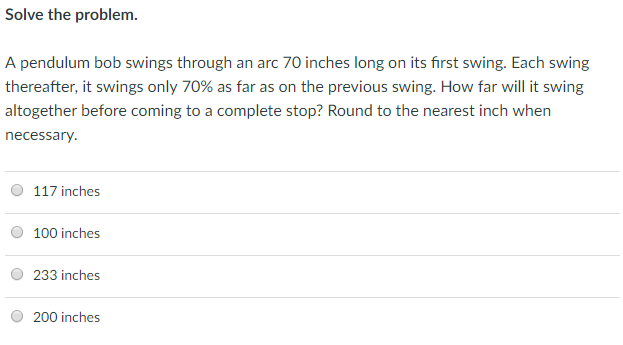 Solved Solve the problem. A pendulum bob swings through an | Chegg.com