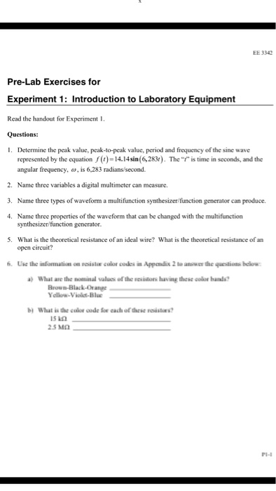 Solved EE 3342 Pre-Lab Exercises for Experiment 1: | Chegg.com
