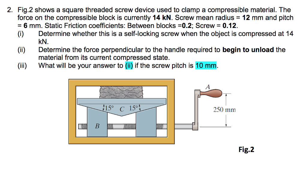Solved 2. Fig.2 shows a square threaded screw device used to | Chegg.com
