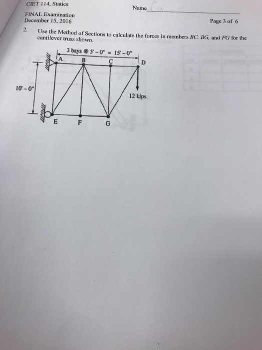 Solved Use the Method of Sections to calculate the forces in | Chegg.com