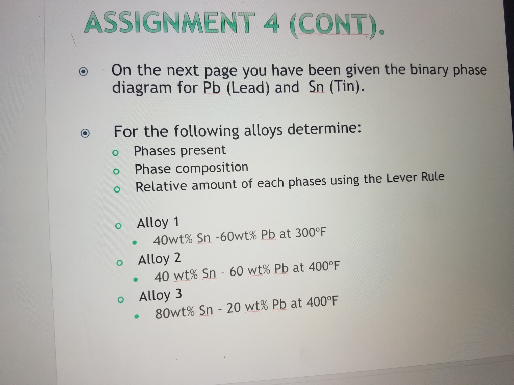 ASSIGNMENT 4 o Construct a binary phase Diagram from | Chegg.com