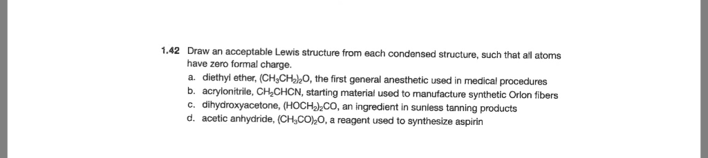 Solved 1.42 Draw an acceptable Lewis structure from each | Chegg.com