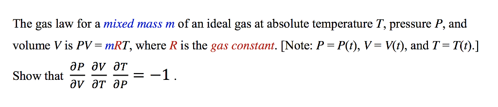 Solved The gas law for a mixed mass m of an ideal gas at | Chegg.com