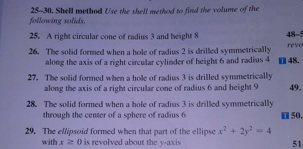 Solved 25-30. Shell method Use the shell method to find the | Chegg.com