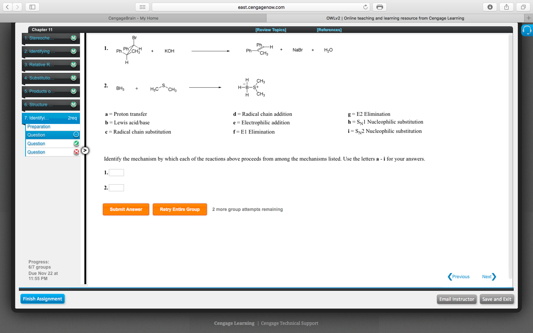 Solved Identify the mechanism by which each of the reactions | Chegg.com