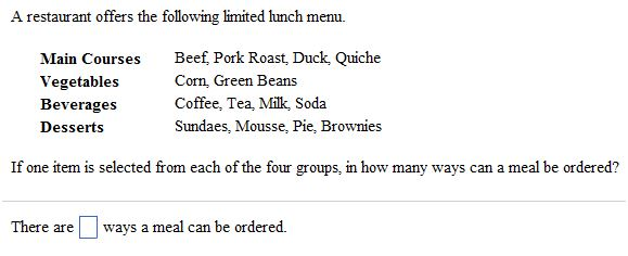 Solved A restaurant offers the following limited lunch menu | Chegg.com