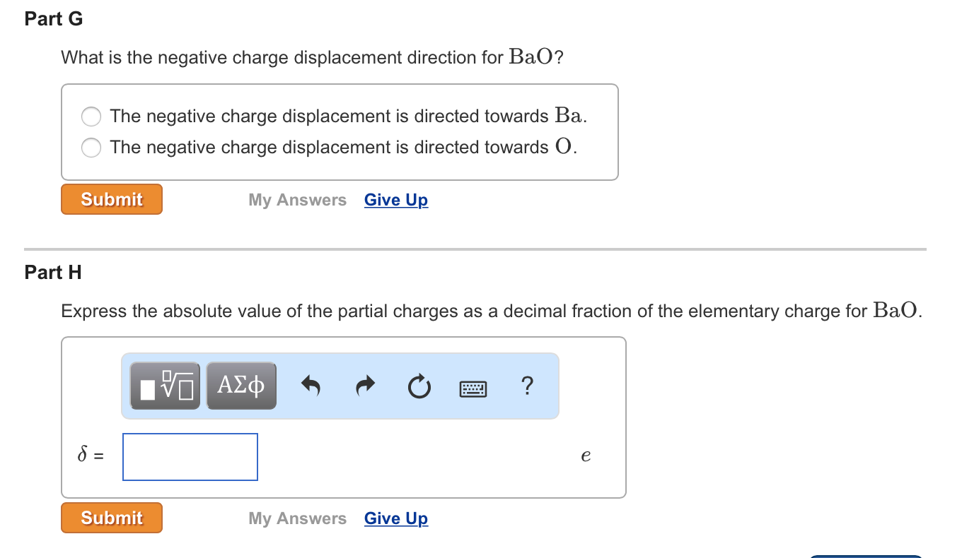Solved Part G What is the negative charge displacement | Chegg.com