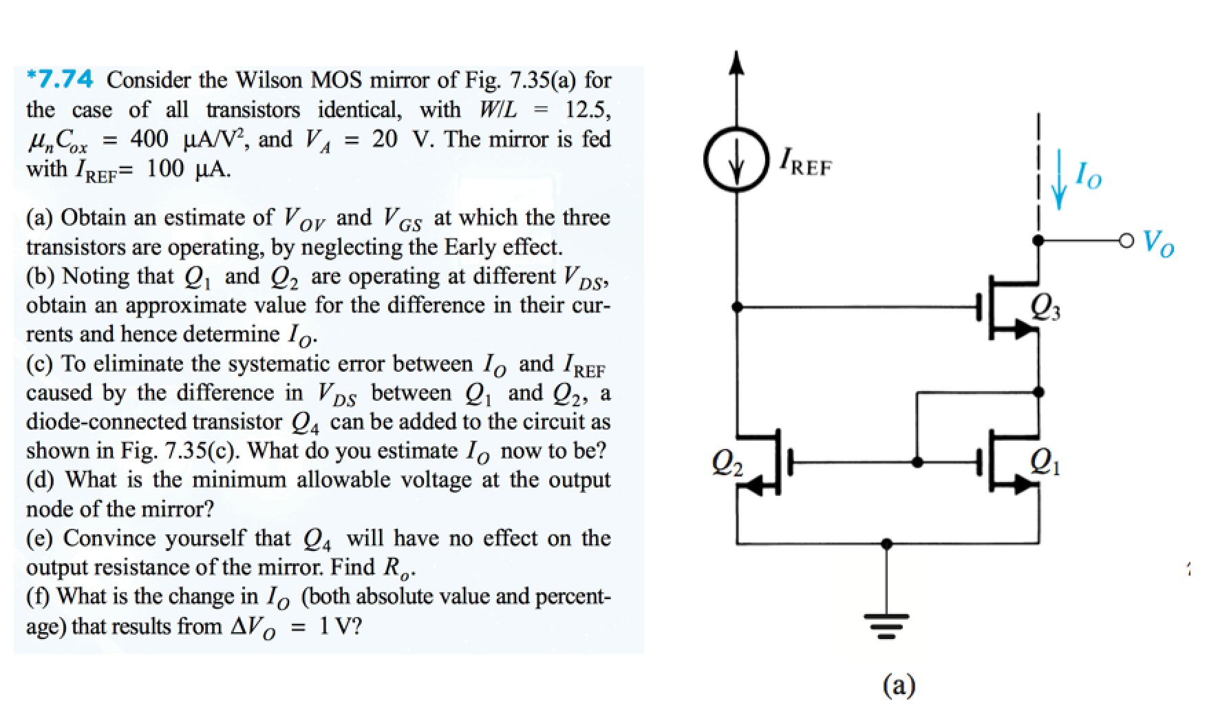 Solved 7.74 Consider the Wilson MOS mirror of Fig. 7.35(a) | Chegg.com