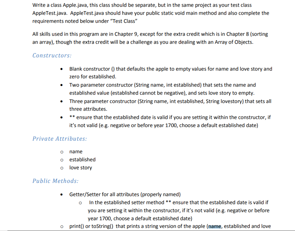 Solved Write a class Apple.java, this class should be | Chegg.com
