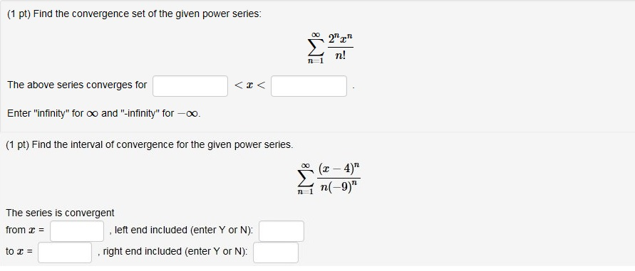 Solved (1 pt) Find the convergence set of the given power | Chegg.com