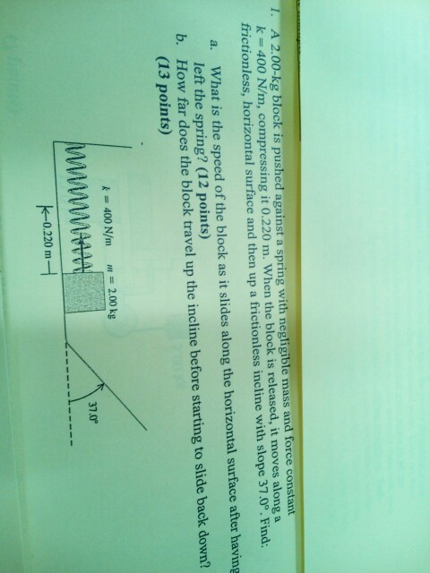 Solved . A 2.00-kg block is pushed against a spring with | Chegg.com