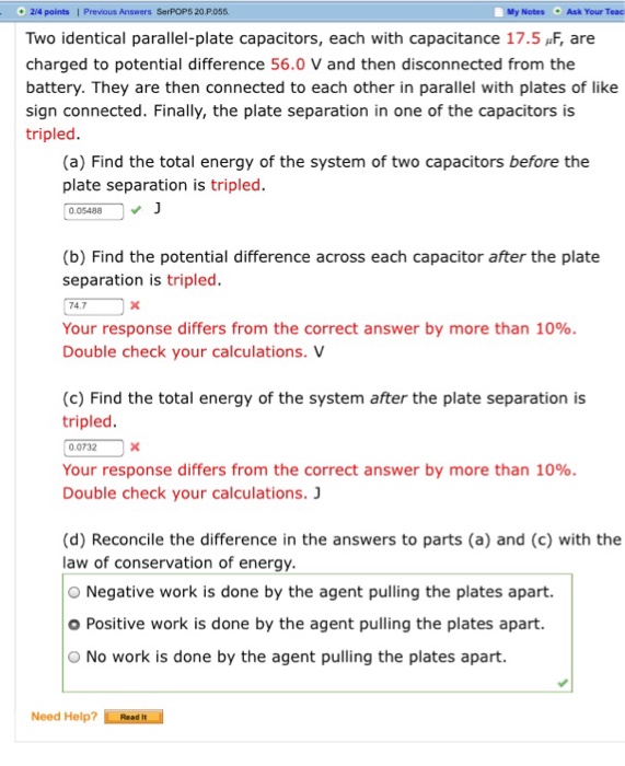 Solved Two identical parallel-plate capacitors, each with | Chegg.com