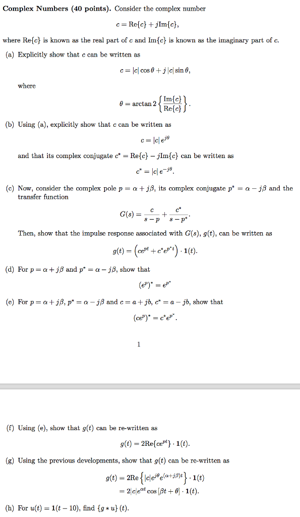 Solved Consider the complex number c = Re{c} + jIm{c}, where | Chegg.com