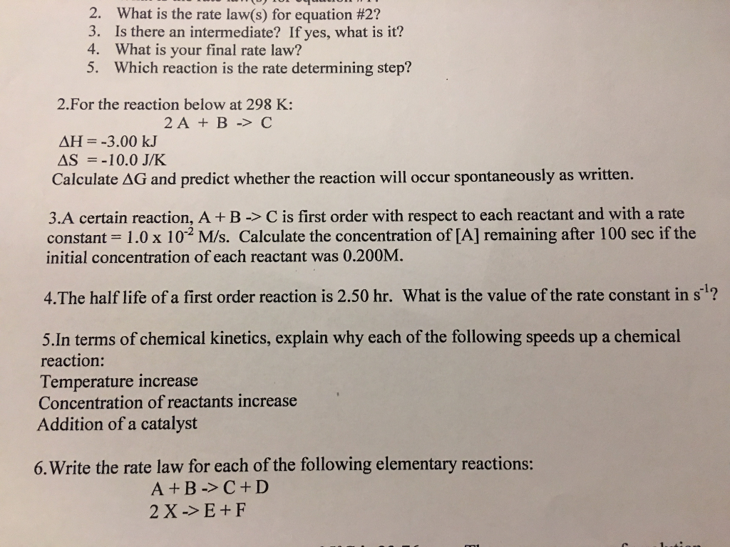 Solved What is the rate law(s) for equation #2? Is there an | Chegg.com