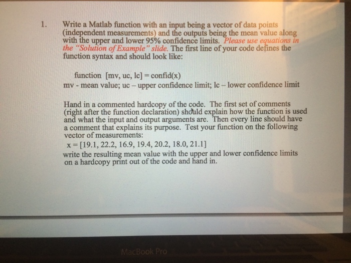 Solved Write A Matlab Function With An Input Of Vector Data