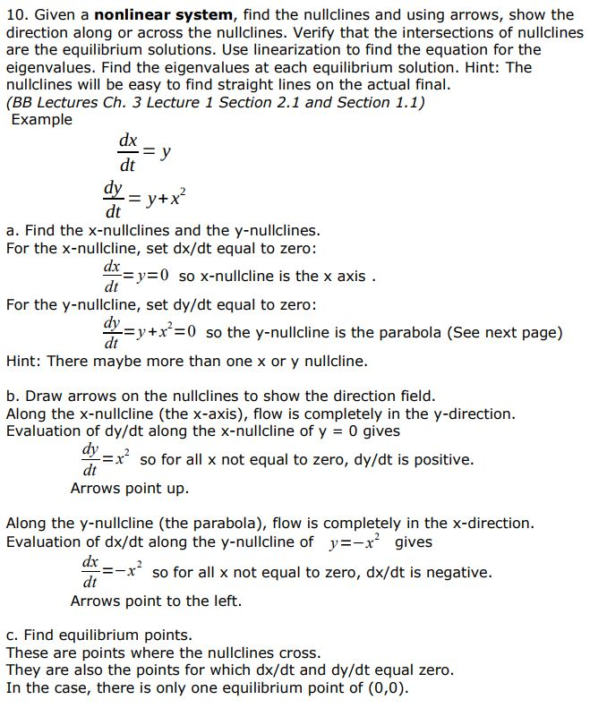 Solved 10. Given a nonlinear system, find the nullclines and | Chegg.com