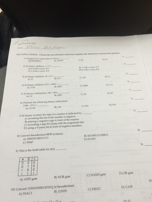 Solved Decimal 42 is equivalent to binary 01000010 101010 | Chegg.com