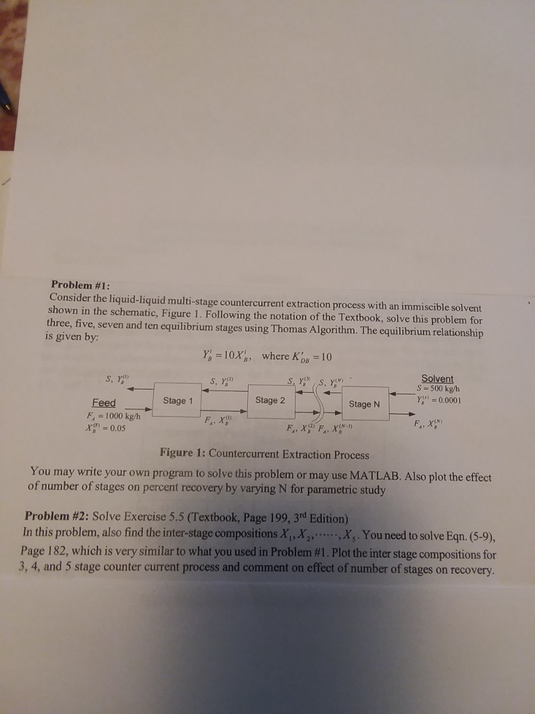 Problem #1 : Consider the liquid-liquid multi-stage | Chegg.com