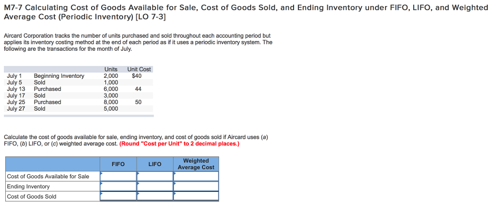 Solved M7-7 Calculating Cost of Goods Available for Sale, | Chegg.com
