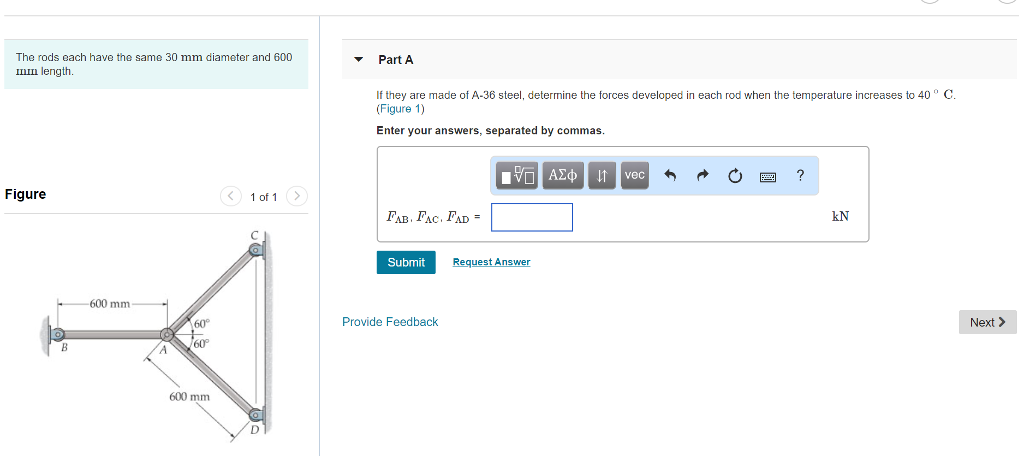 Solved The rods each have the same 30 mm diameter and 600 | Chegg.com