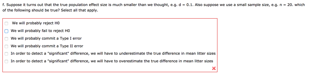 Solved f. Suppose it turns out that the true population | Chegg.com Solved f. Suppose it turns out that the true population | Chegg.com
