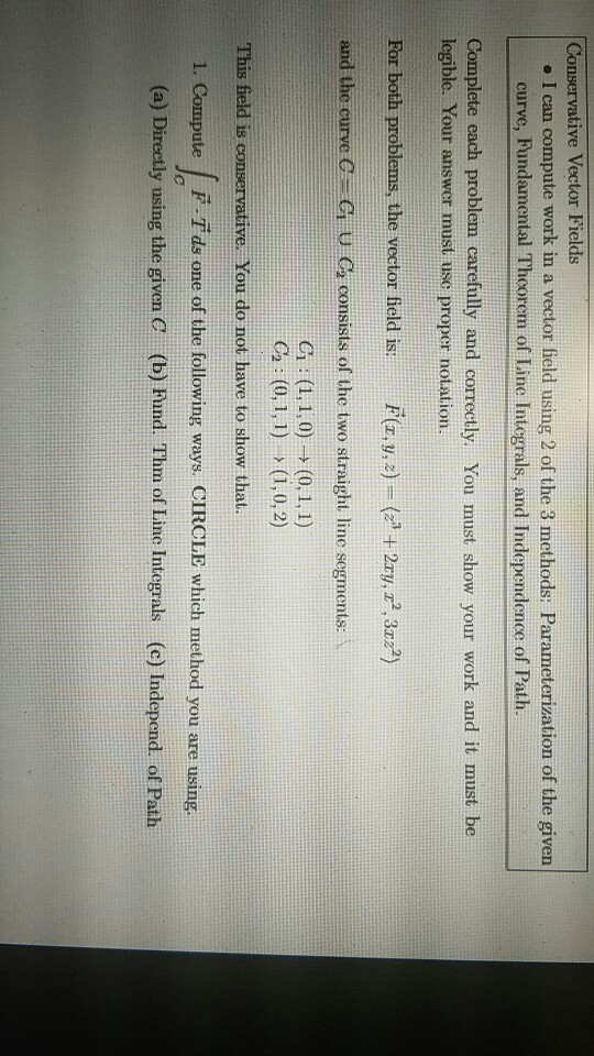 Solved Conservative Vector Fields . I can compute work in a | Chegg.com