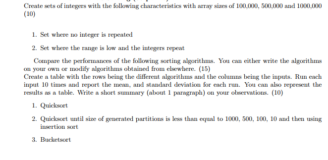 Solved Create sets of integers with the following | Chegg.com