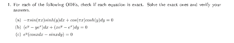 Solved For each of the following ODEs, check if each | Chegg.com