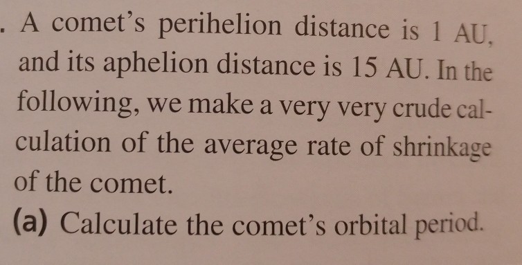 Solved A comet's perihelion distance is 1 AU and its | Chegg.com